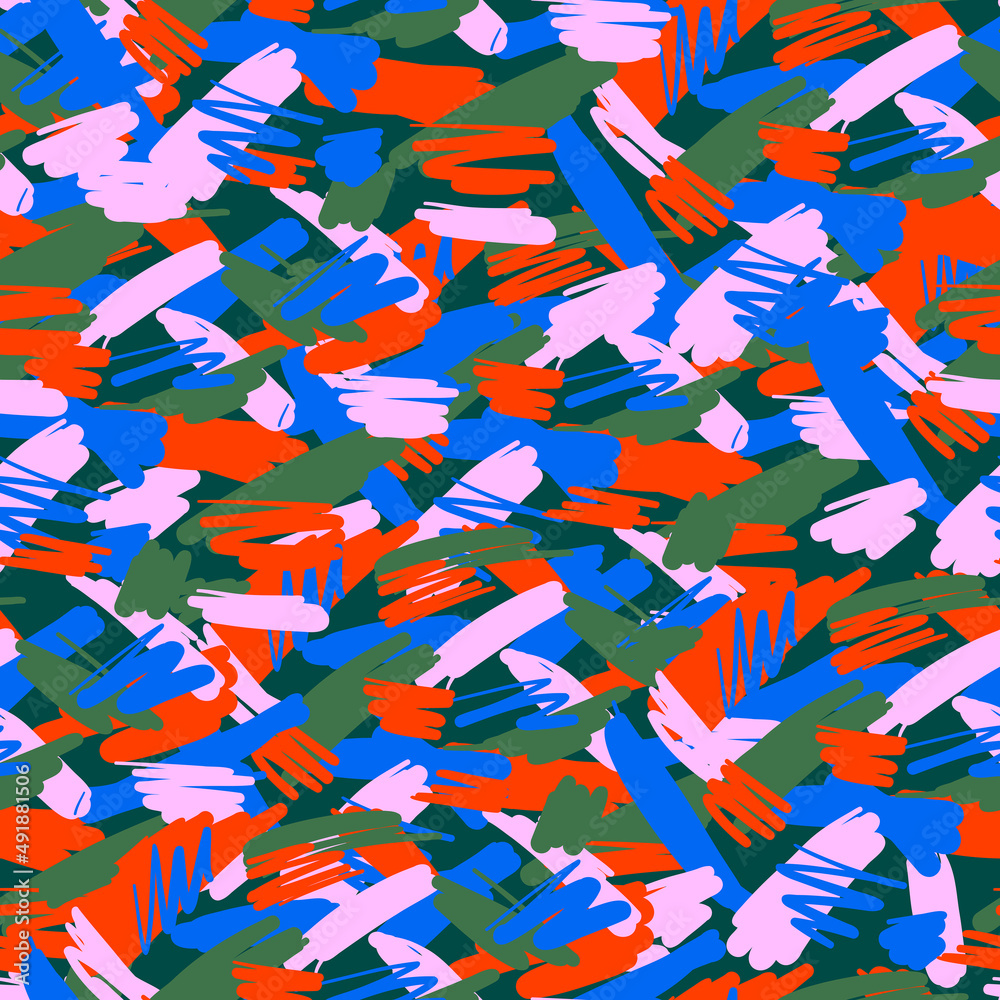 Colourful abstract Hand painted brushes Strokes, seamless pattern ...