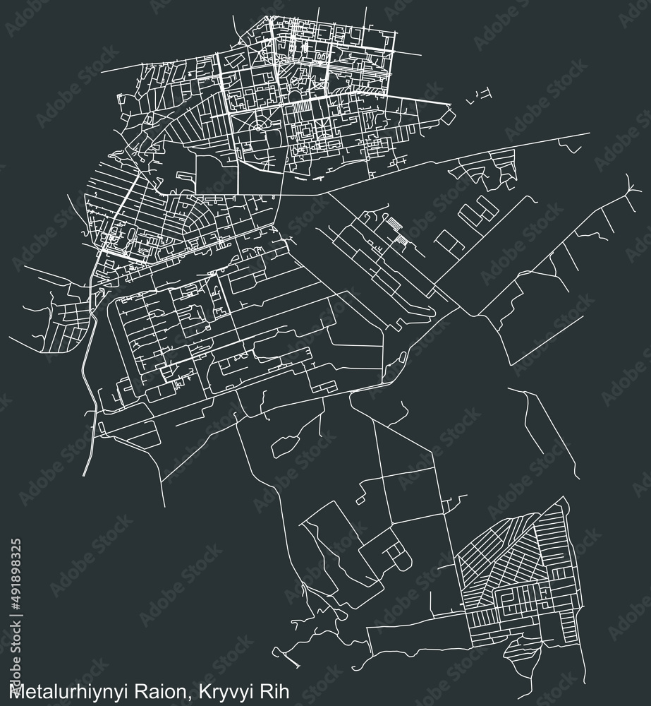 Detailed negative navigation white lines urban street roads map of the ...