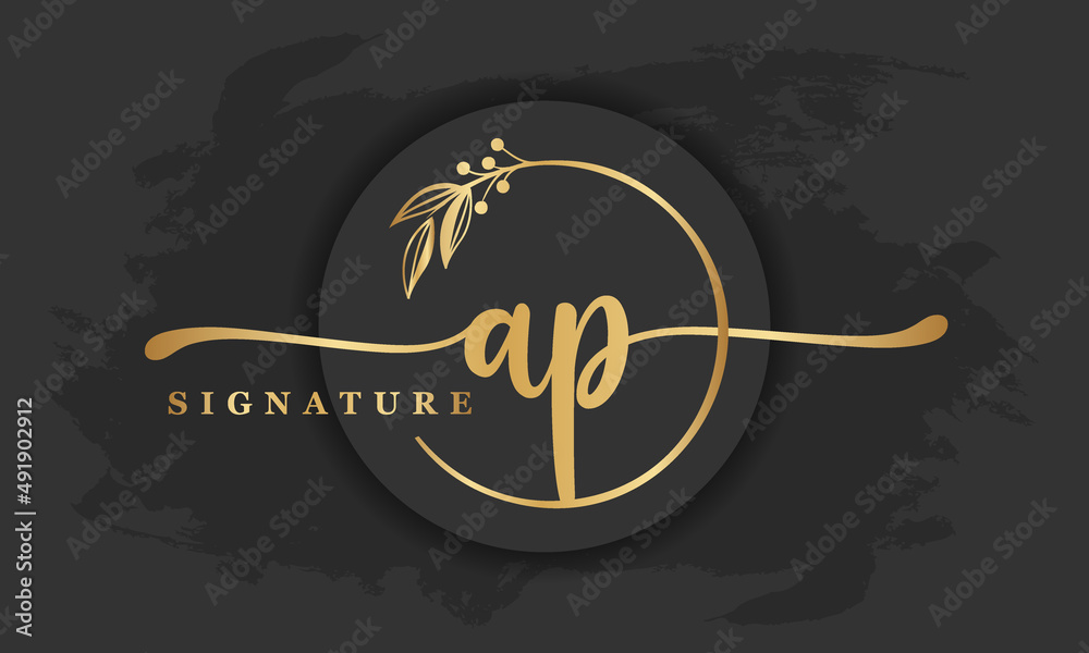 golden signature logo for initial letterLetter Ap. Handwriting vector ...