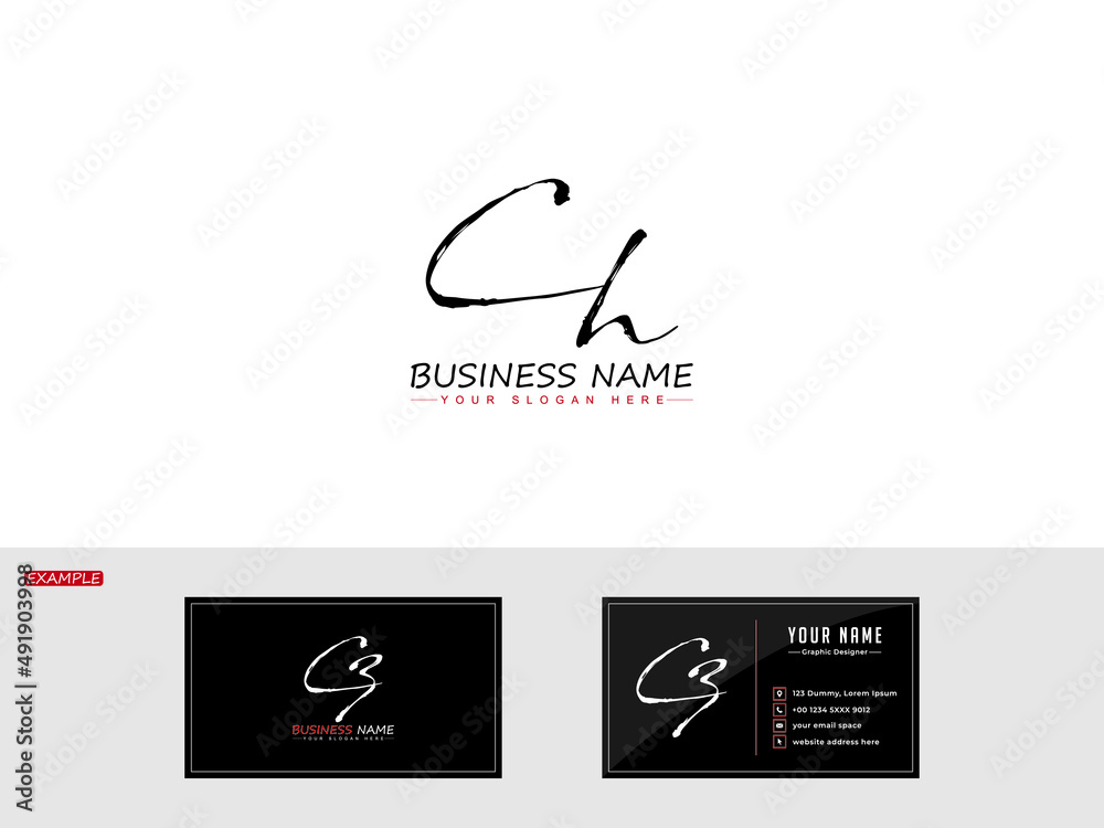 Colorful business card design with CH Signature Brush Letter Logo ...