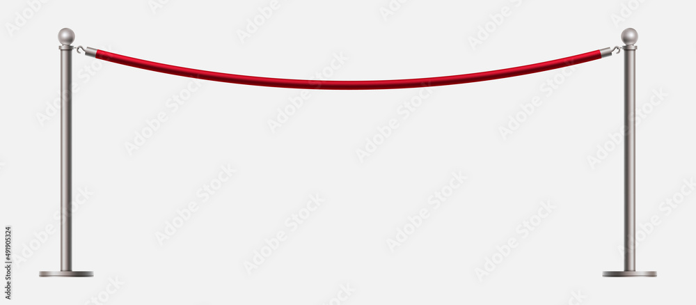 Barricade realistic red rope. Realistic metal barrier for belt control ...