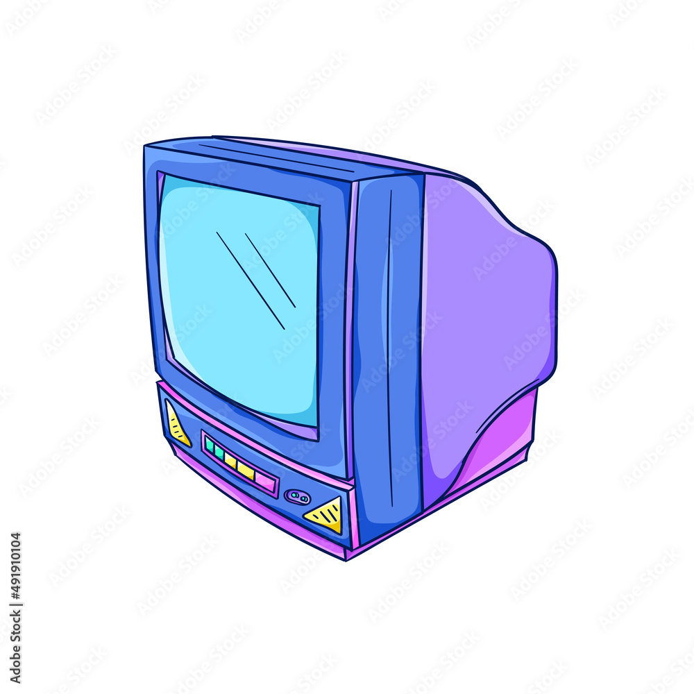 TV illustration. Retro television. Retro color TV set. 90s style vector ...