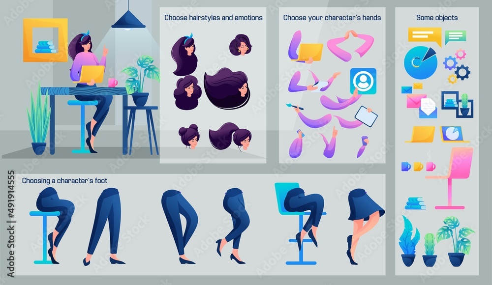 Stylized Business Character, Web Designer. Set for Animation. Use ...