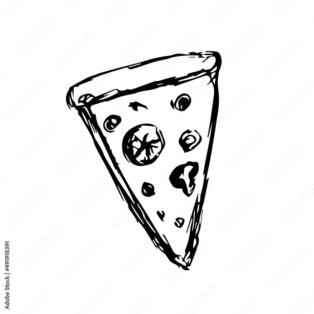 Piece of pizza. Retro pencil drawing illustration. Design for card ...