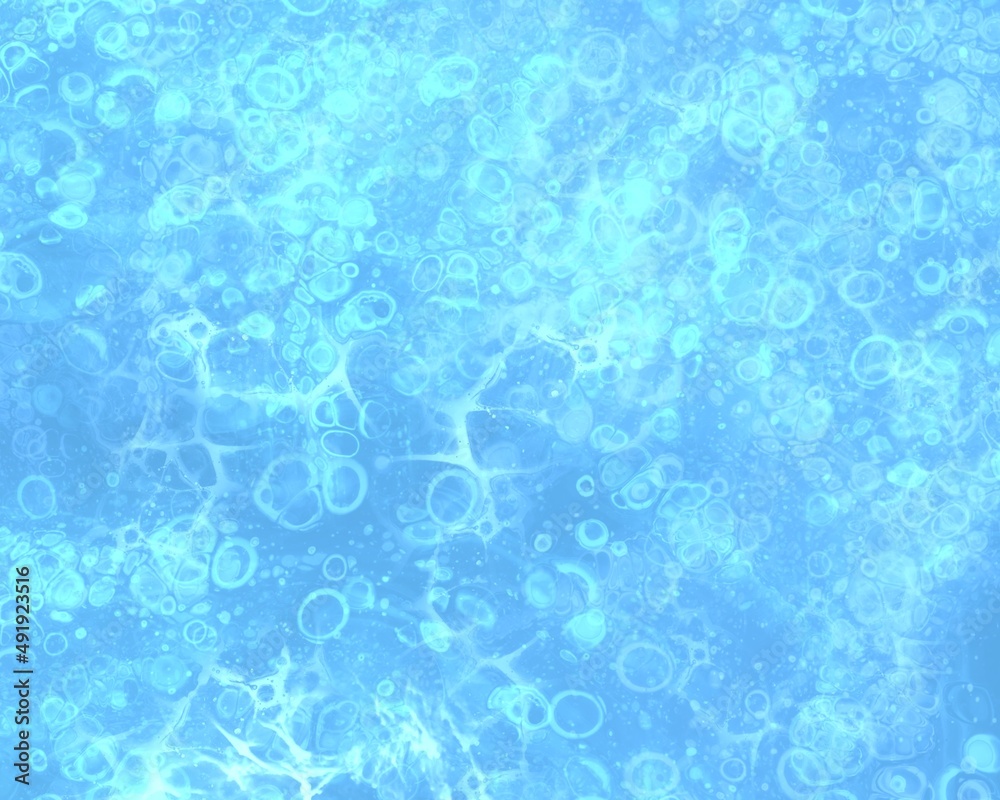 Watercolor water background with bubbles. Liquid texture, blue ...
