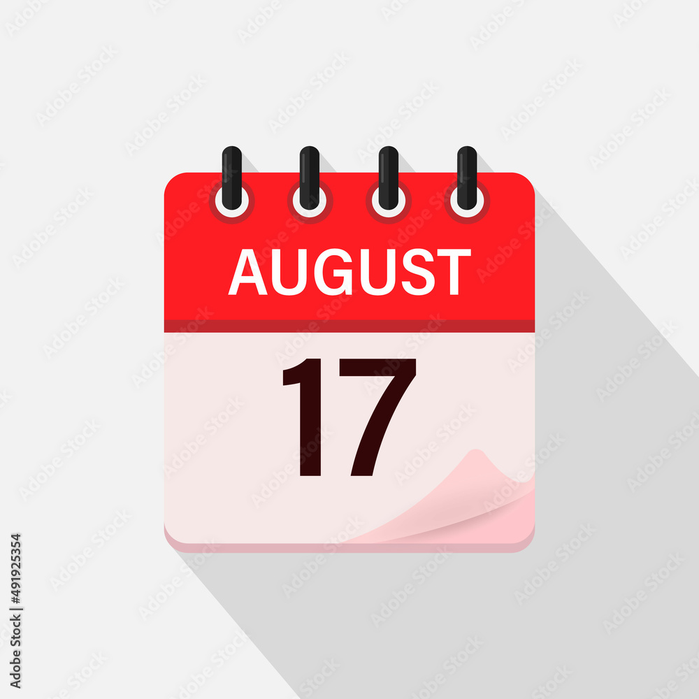 August 17, Calendar icon with shadow. Day, month. Flat vector ...