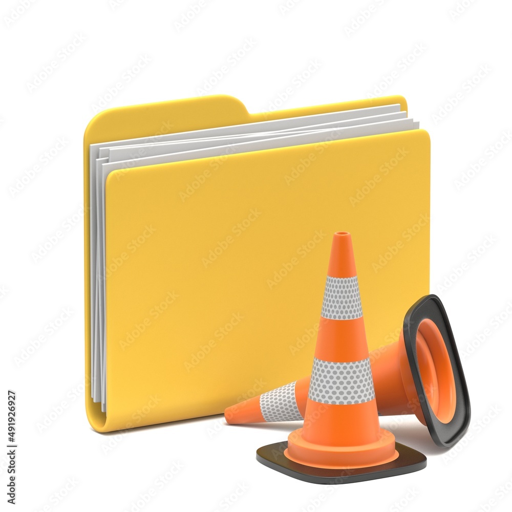 Yellow folder icon with traffic cones 3D Stock Illustration | Adobe Stock