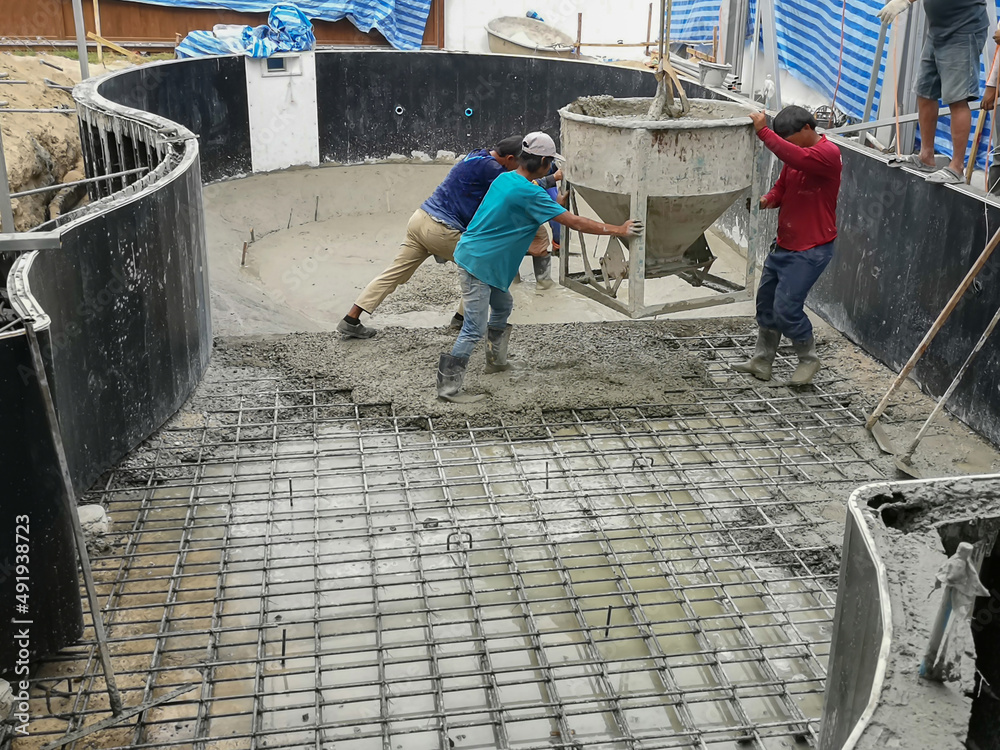 Swimming pool construction.Steel structure swimming pool.Steel ...