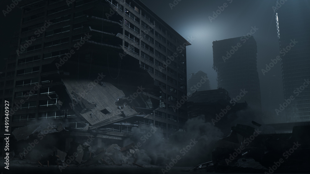 Atmospheric Warfare concept with Ruins and Bombed Buildings. Stock ...