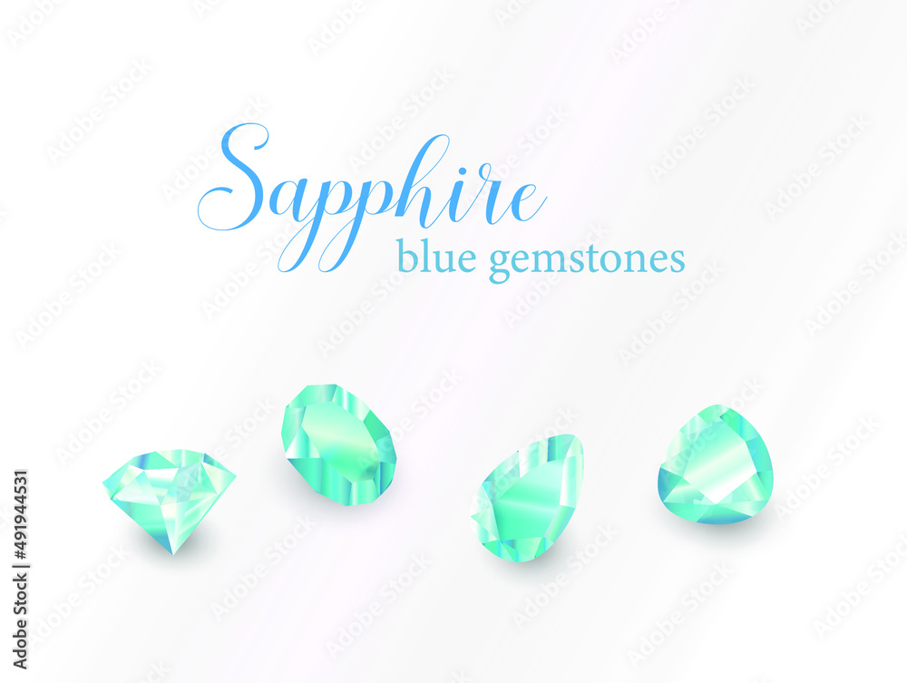 Set of realistic blue gemstones. Sapphire of different forms isolated ...