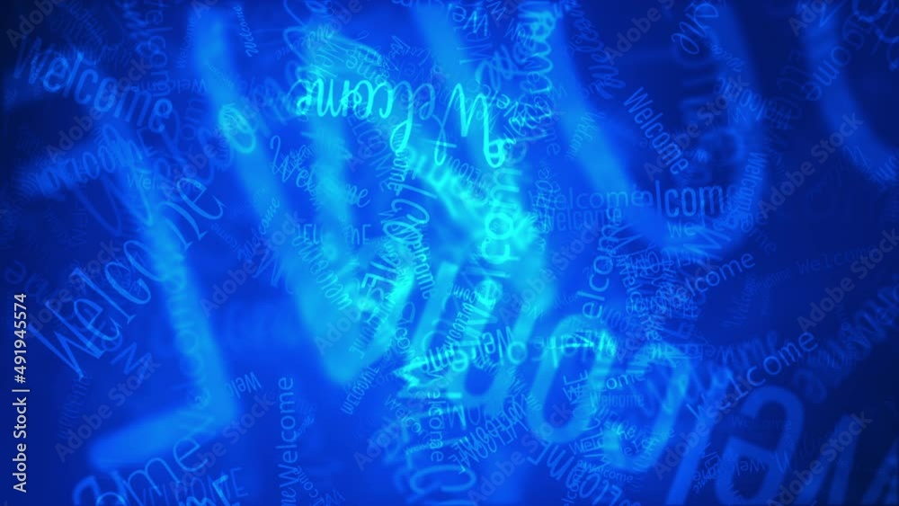 Blue Text of Welcome word typing motion animation on blue background ...