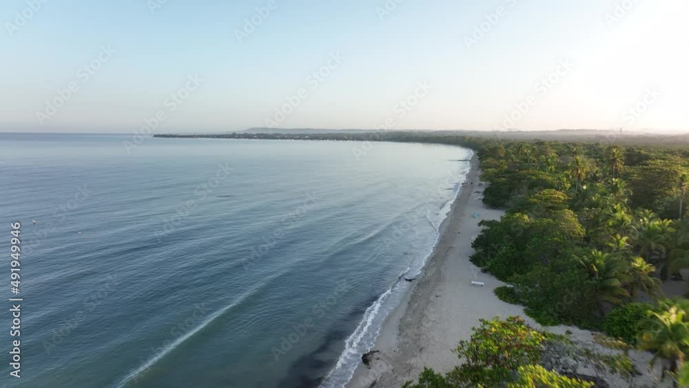 Drone Aerial View of Sunny Morning Above Rincon Del Mar, Colombian ...