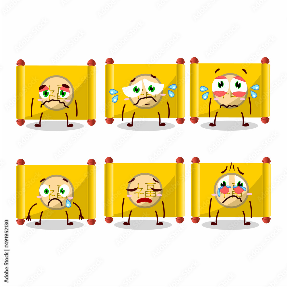 Yellow paper roll chinese cartoon character with sad expression Stock ...