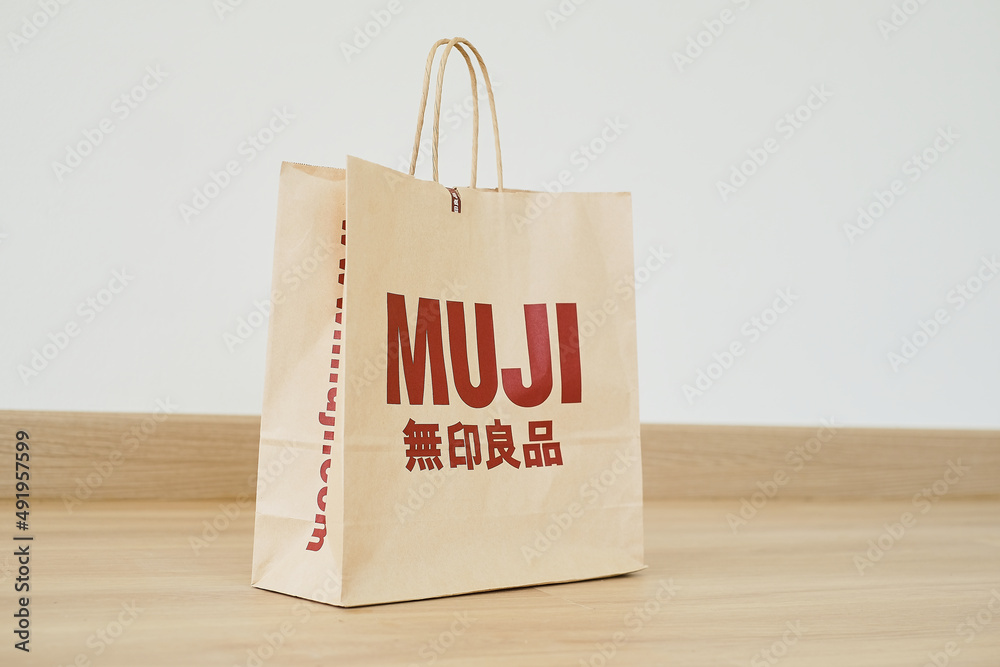 Bangkok, Thailand - Mar 9, 2022: Close up of a MUJI Brown Paper Bag ...