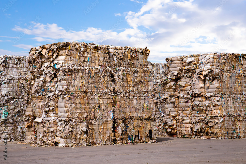 Paper Waste Stacked Before Shredding at Recycling Plant. Stock Photo ...