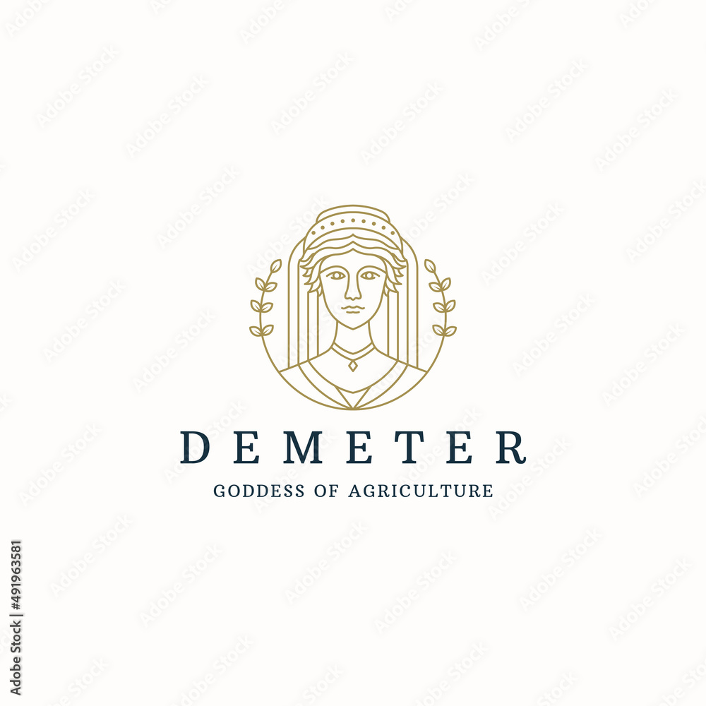 Demeter the Ancient Greek goddess of grain and agriculture logo icon ...