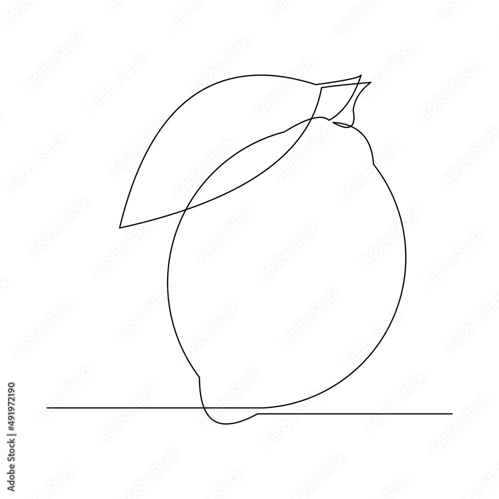 Continuous single one line drawing of lemon lime fresh summer fruit ...