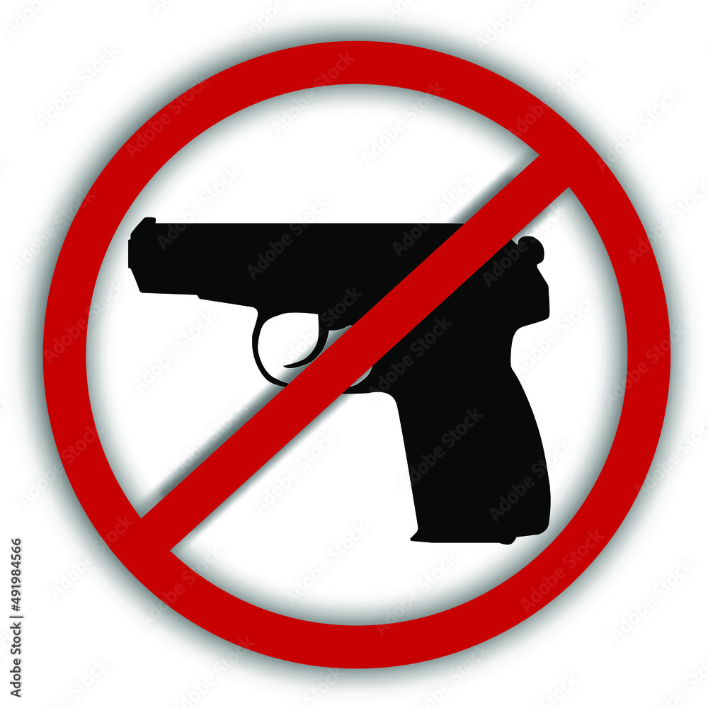 Vector image of a prohibition sign with a crossed out pistol (Makarov ...