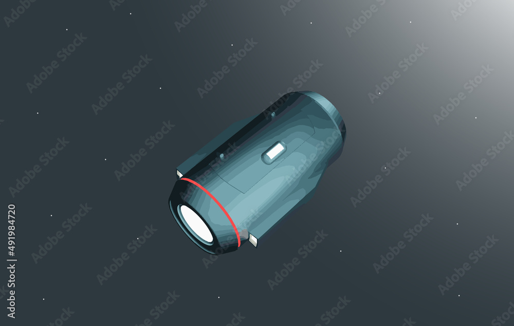 Sci-fi style space capsule in open space.Vector illustration. Stock ...