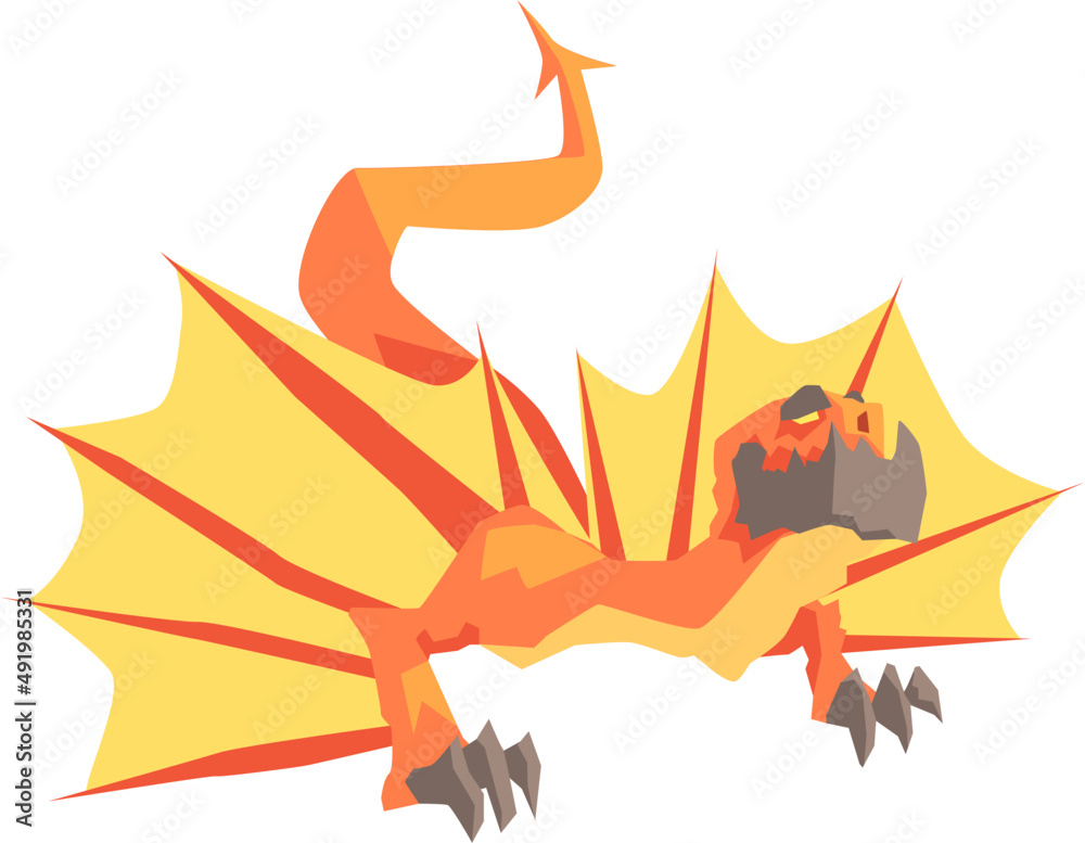 Orange Dragon with Tail as Fantastic Creature and Clawed Monster from ...