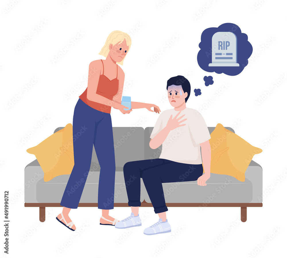 Death anxiety semi flat color vector characters. Posing figures. Full ...