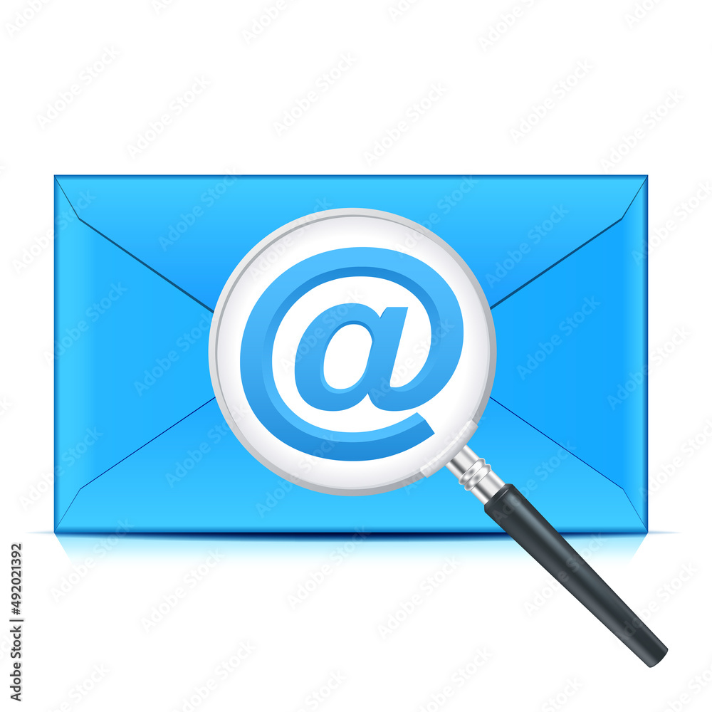 Email icon symbol with envelope and magnifying glass illustration ...