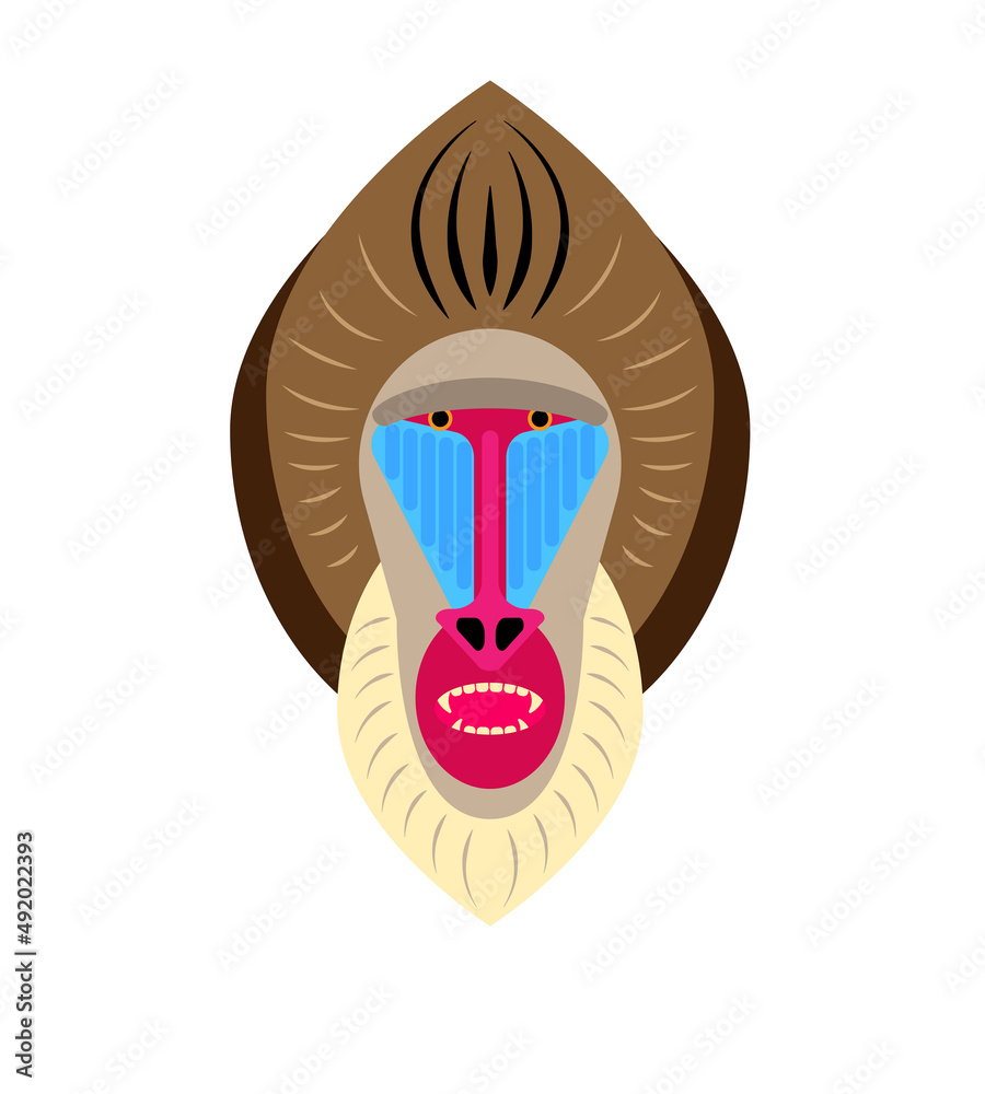 Baboon face. Vector illustration. Cartoon. Poster, card. Stock Vector ...