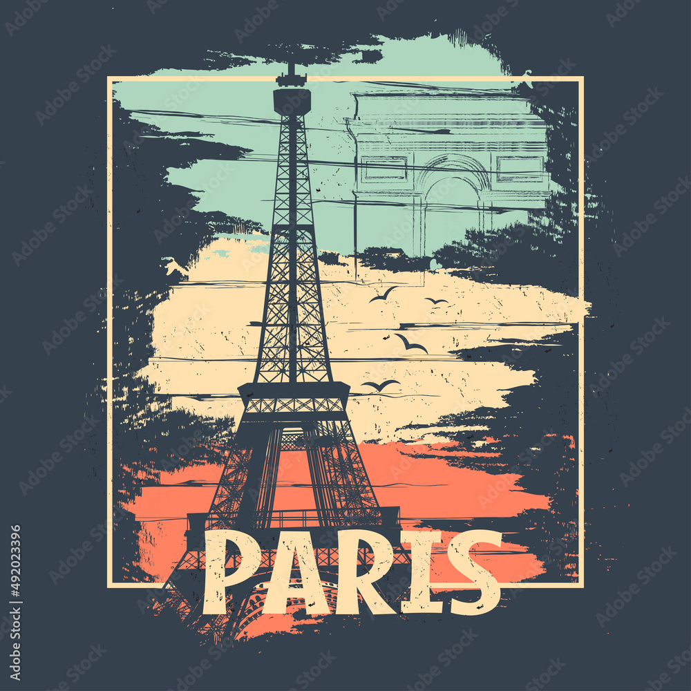 Paris poster abstract design. Typography for t-shirt print with Eiffel ...
