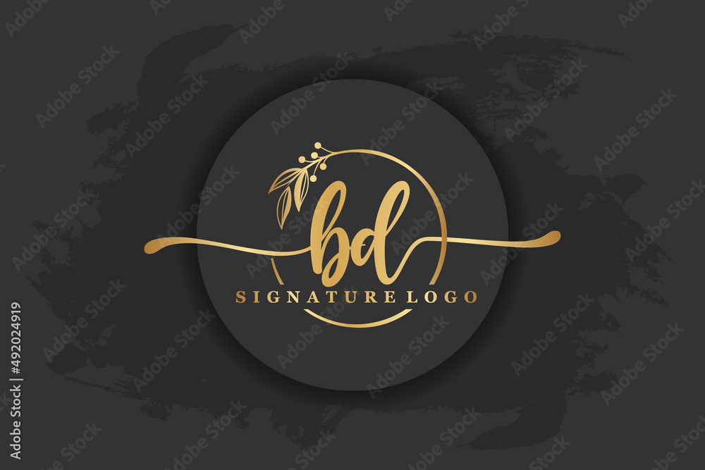 golden signature logo for initial letterLetter bd. Handwriting vector ...