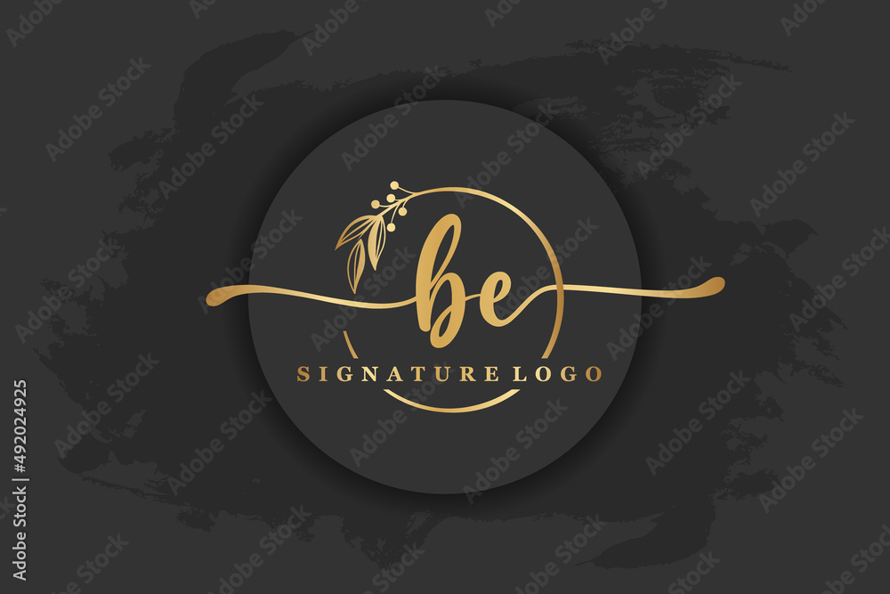 golden signature logo for initial letterLetter be. Handwriting vector ...
