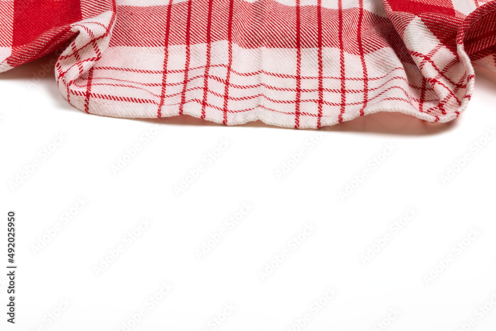 White background and rags with white and red squares at the top of the ...