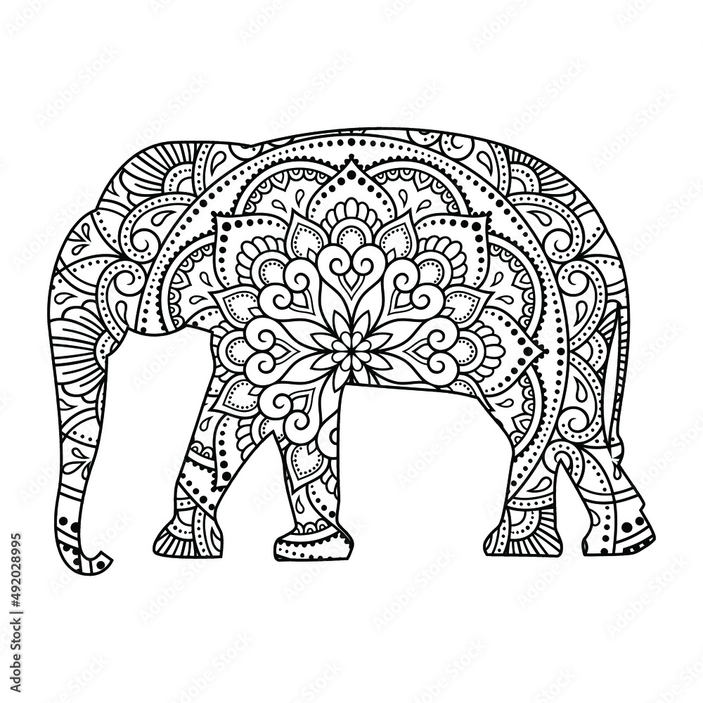 Elephant mandala coloring page for kids Stock Vector | Adobe Stock