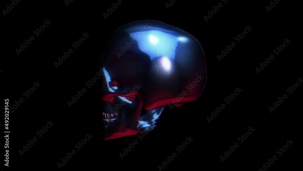 Hologram metalic shiny chrome human skull isolated on black background ...