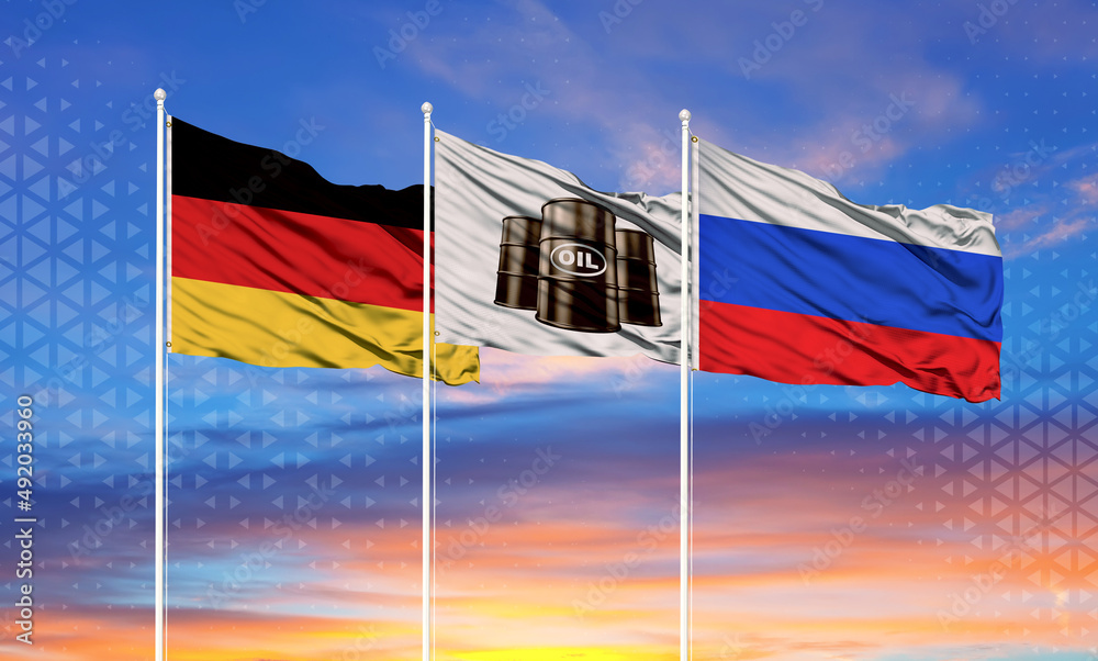 Flags of Germany and Russia and a flag in white in the middle with the ...