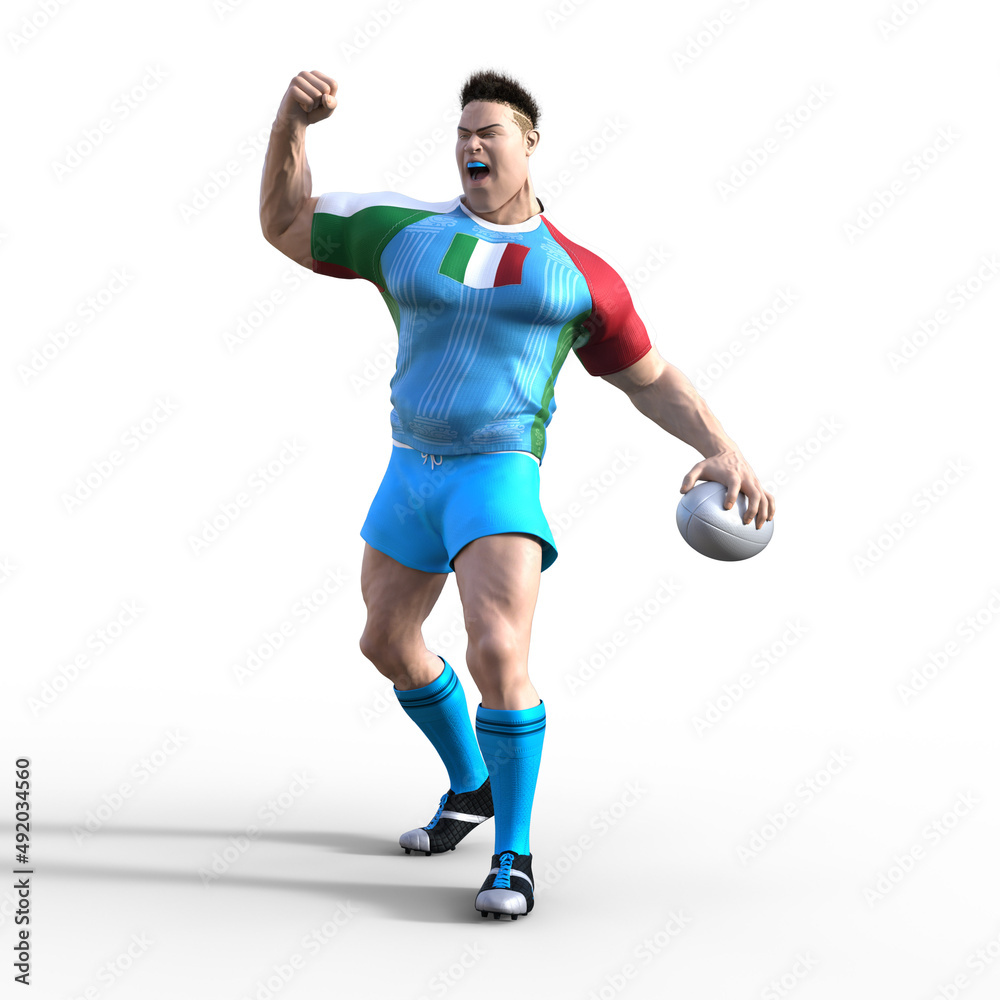 3D Illustration of a Italian Rugby Player as they fist pump the air in ...