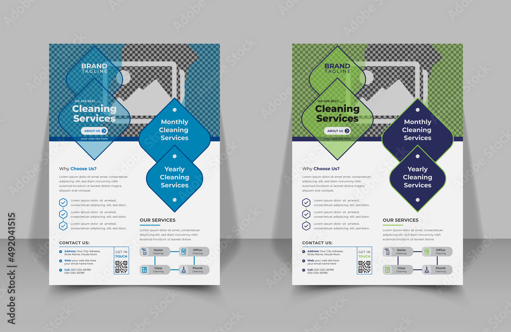 Cleaning service flyer template design with magazine, banner, poster ...