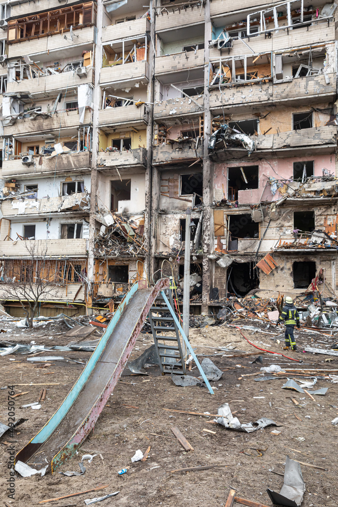 War of Russia against Ukraine. Residential building damaged in Kyiv ...
