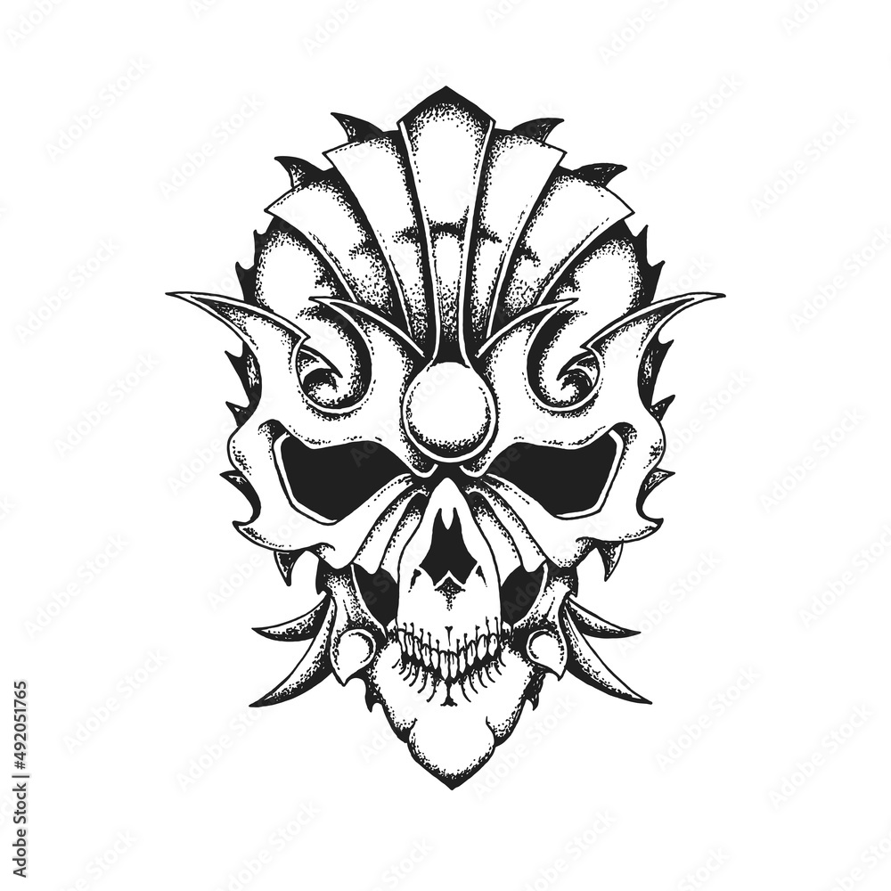 Evil Demon Skull. Print or Tattoo Design. Hand Drawn Vector ...