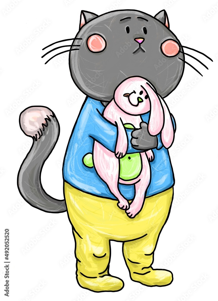 Cute little kitten in a yellow and blue pajamas symbolising Ukrainian ...