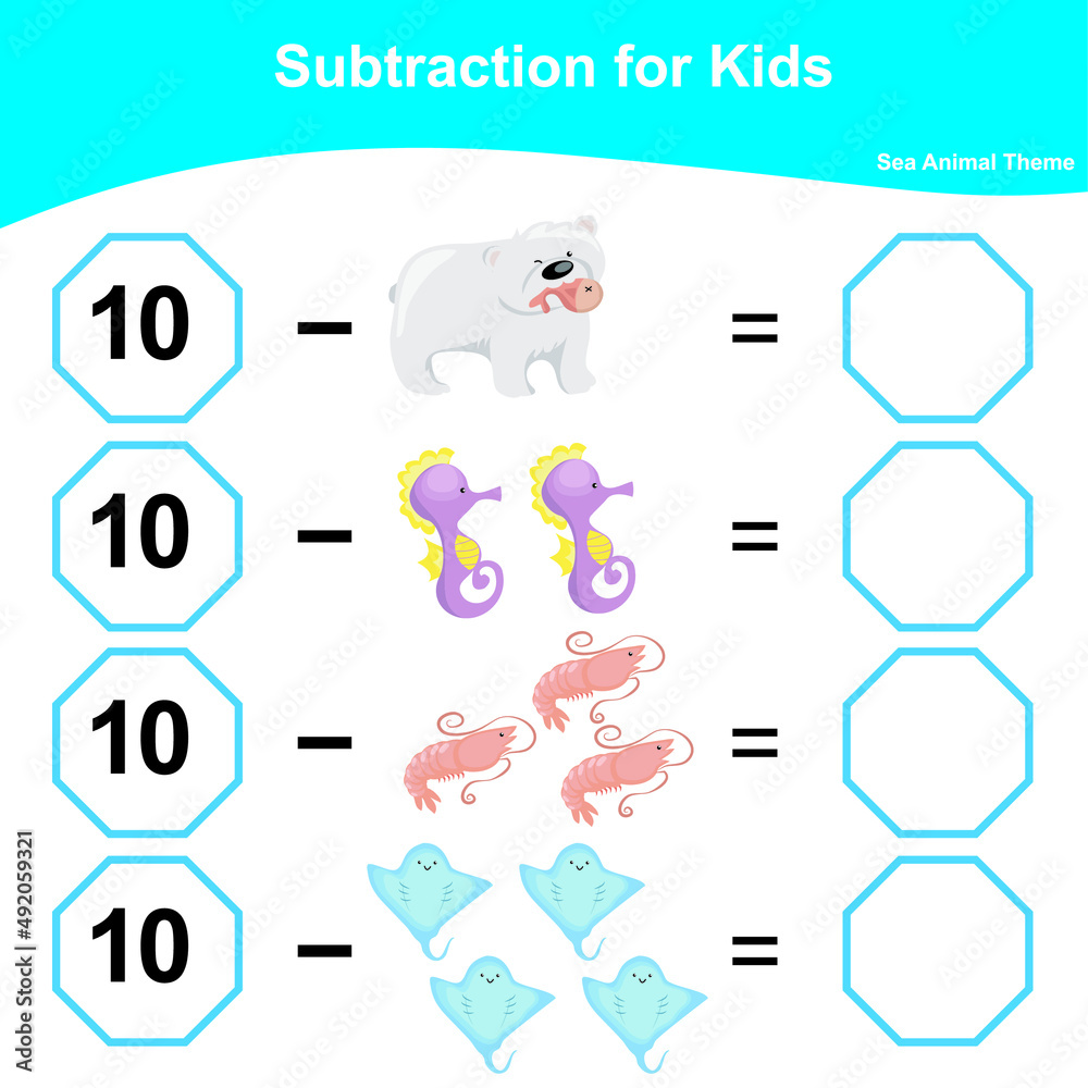 Counting Subtraction Game for Preschool Children. Educational printable ...
