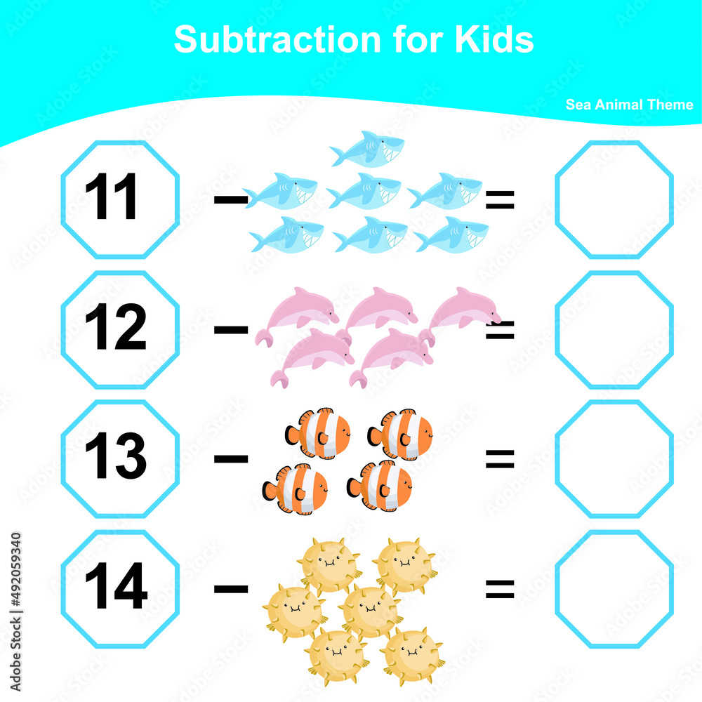 Counting Subtraction Game for Preschool Children. Educational printable ...