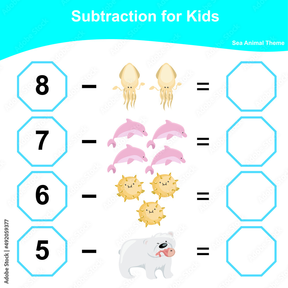 Counting Subtraction Game for Preschool Children. Educational printable ...