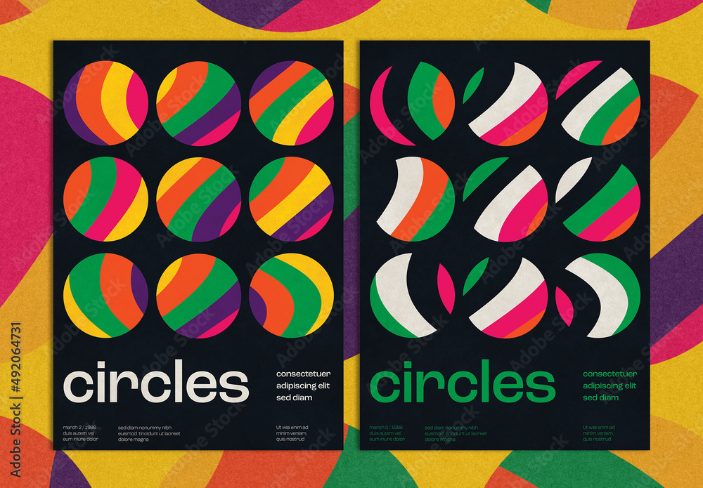 Swiss Style Geometric Poster Layout with Abstract Circles Shape Pattern ...