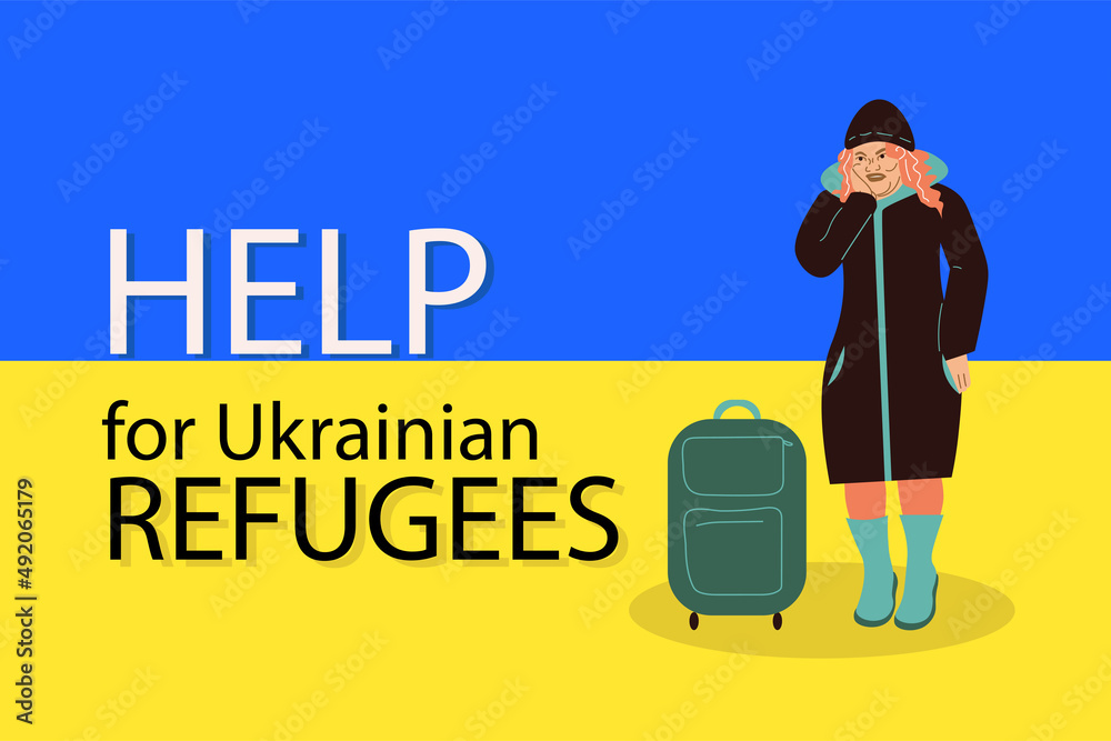 Vetor do Stock: Vector banner with the character of a refugee woman ...