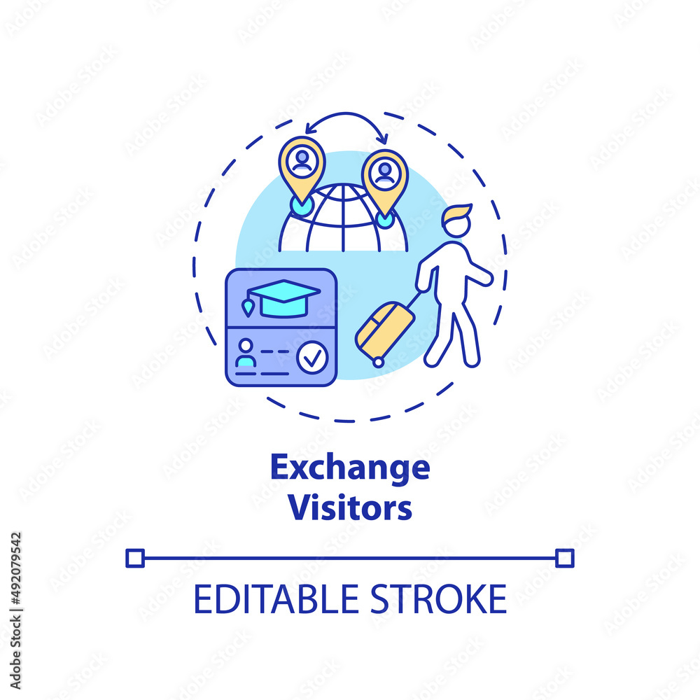 Exchange visitors concept icon. Foreign students. Migration passways ...