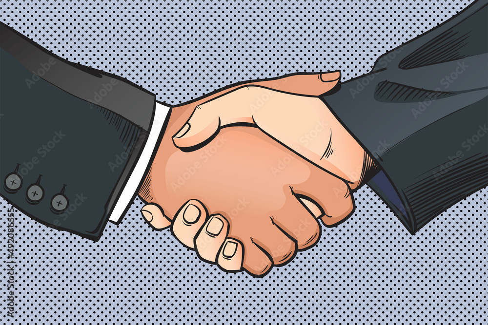 Illustration of a friendly handshake. Pop art retro comic book. images ...