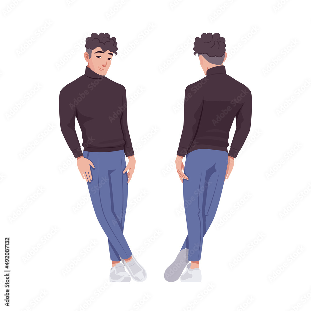 Office man standing leaning pose business casual look smart guy. Sporty ...