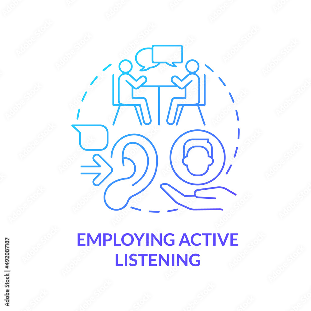 Employing active listening blue gradient concept icon. Knowing ...
