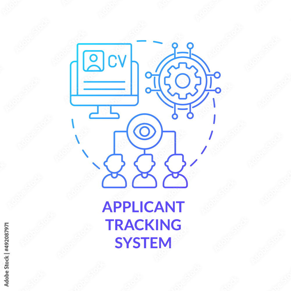 Applicant tracking system blue gradient concept icon. Software for easy ...