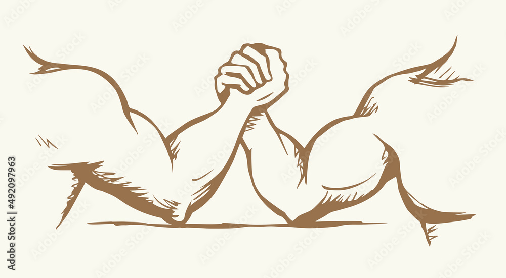 Hand wrestling contest. Vector drawing Stock Vector | Adobe Stock